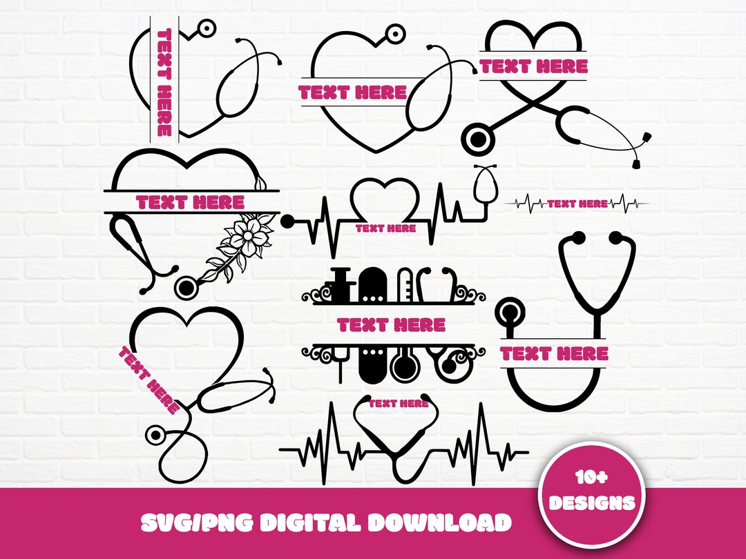 Stethoscope Split Monogram SVG Bundle: Nurse & Doctor Cut File (digital ...