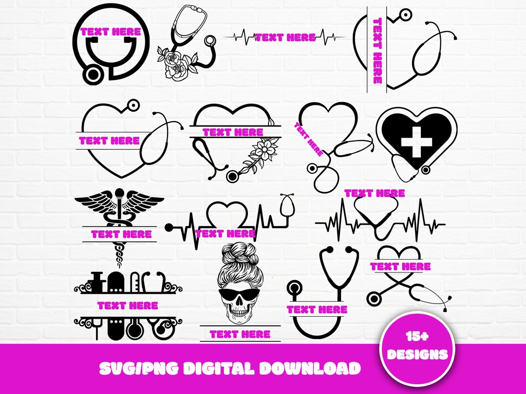 Stethoscope Split Monogram SVG Bundle: Nurse & Doctor Cut Files ...