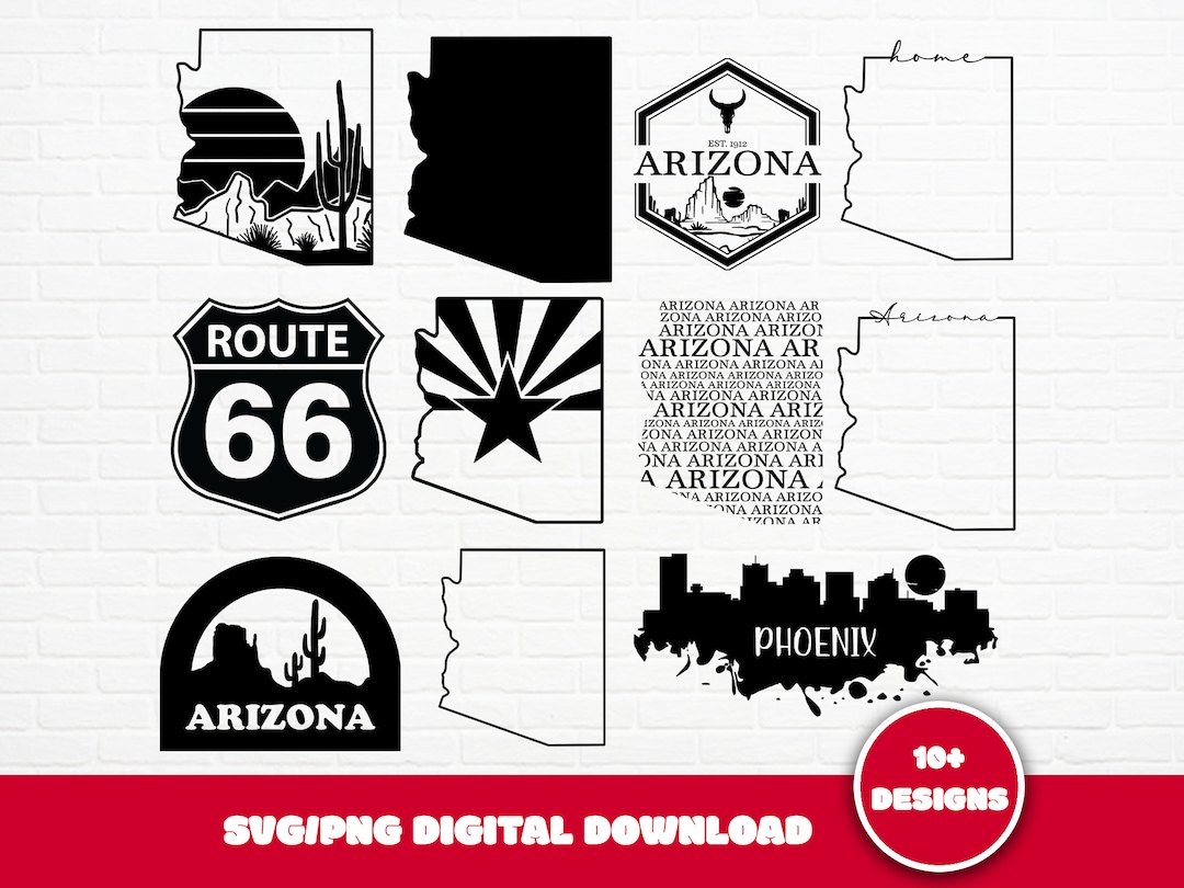 Arizona SVG Bundle: State Outline, Route 66, Phoenix Skyline (digital ...