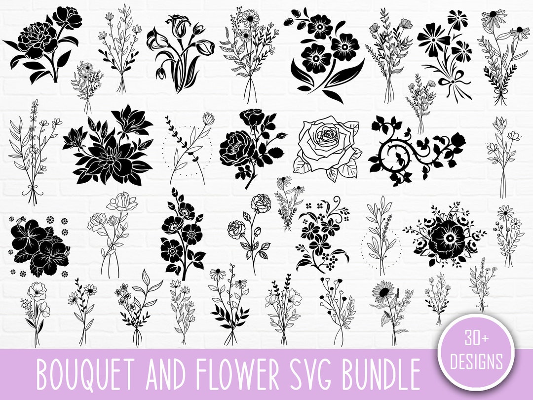 Bouquet SVG Bundle Flowers SVG PNG Hand Drawn Floral Svg - Etsy