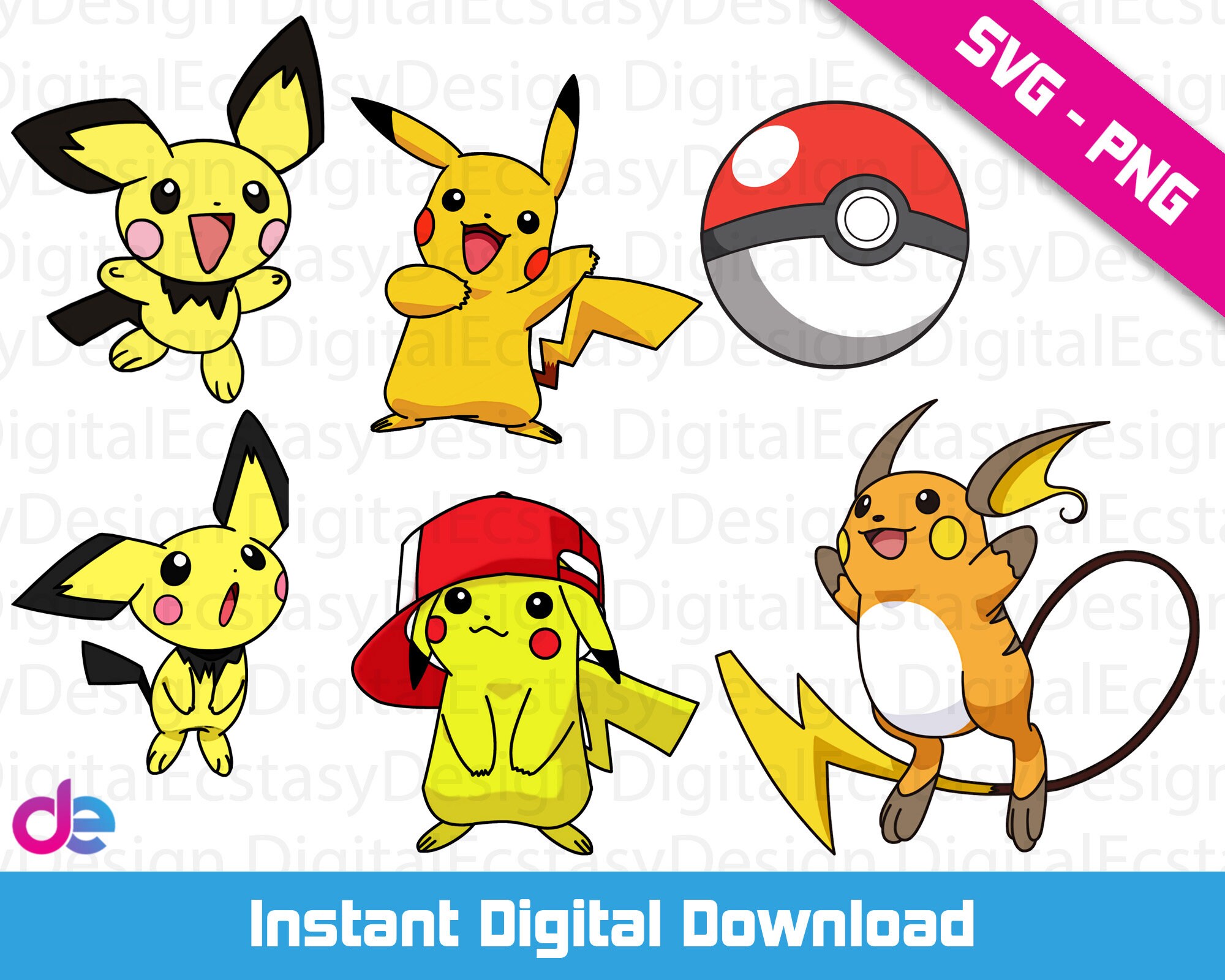Pokemon Pikachu SVG Paquete: Pichu Pikachu Raichu y Pokeball | Etsy