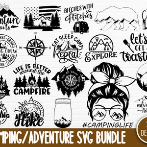 Adventure SVG Bundle, Camping SVG Bundle, Hand Lettered, Happy Camper ...