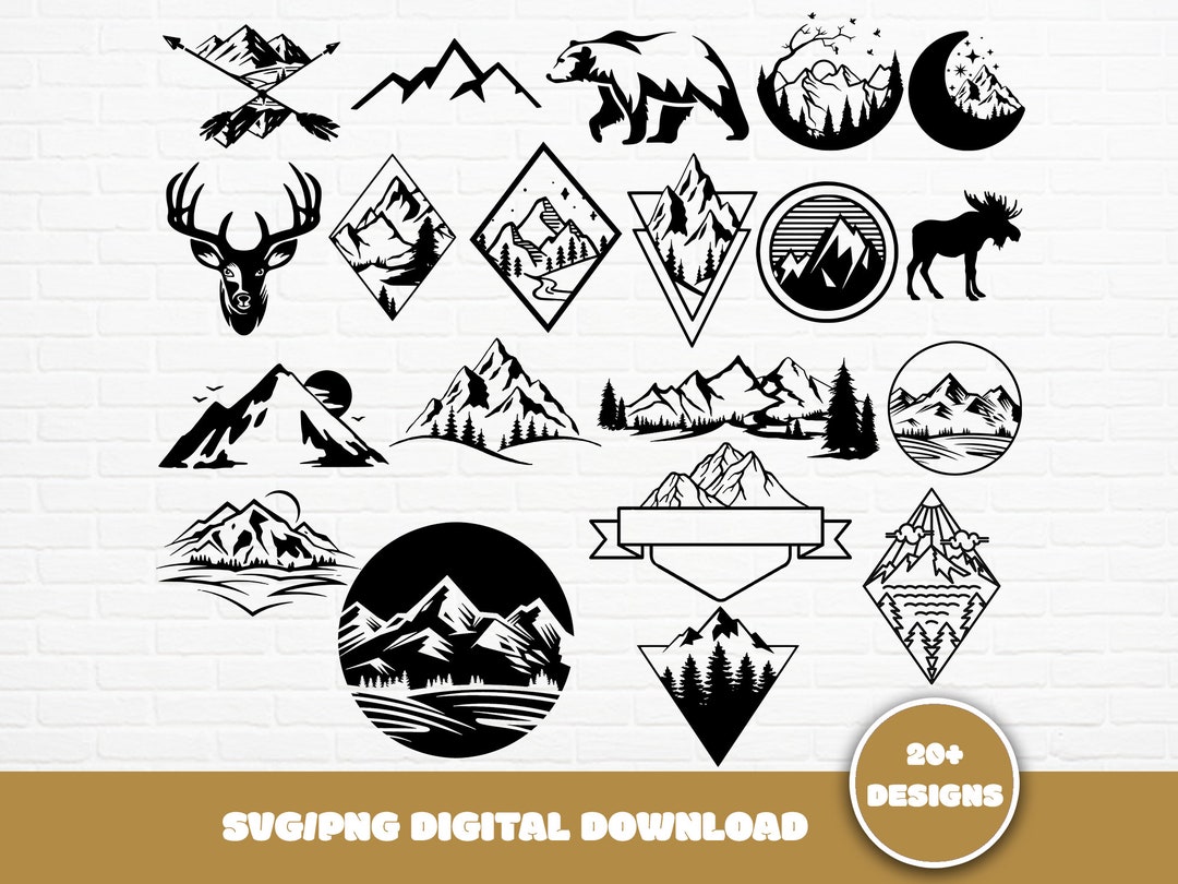 Mountain SVG Bundle: Hand Drawn Geometric Landscape (digital Download ...