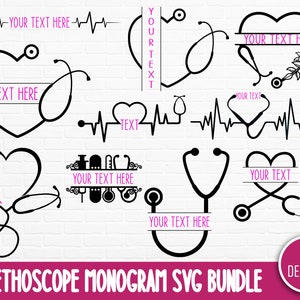 Stethoscope Split Monogram SVG Bundle: Nurse & Doctor Cut File (digital ...