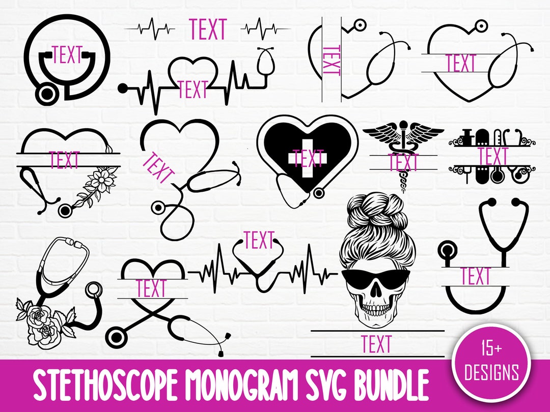 Stethoscope Split Monogram SVG Bundle Hand Drawn Nurse SVG - Etsy