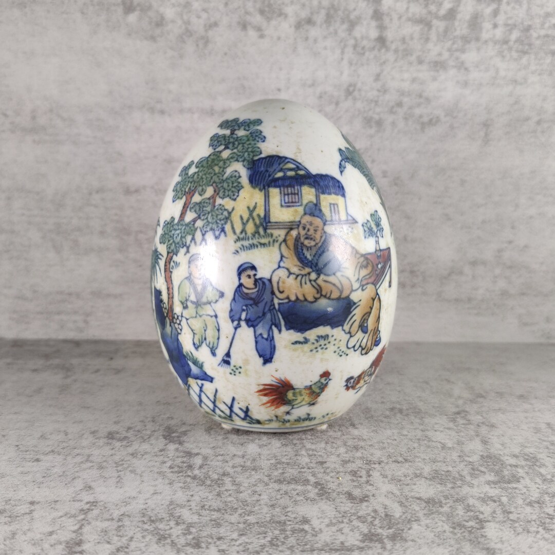 Vintage Bombay Pottery Decorative Chinese Egg Painted Ceramic 5 Tall ...