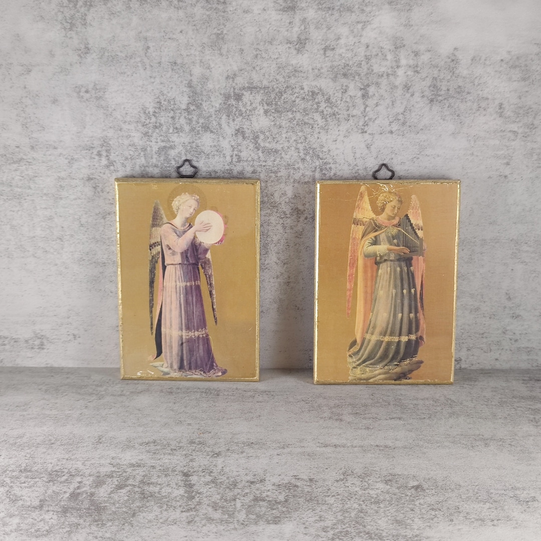 Vintage Wall Plaques set of 2 Fra Angelico Angel Angels Wood Wooden ...