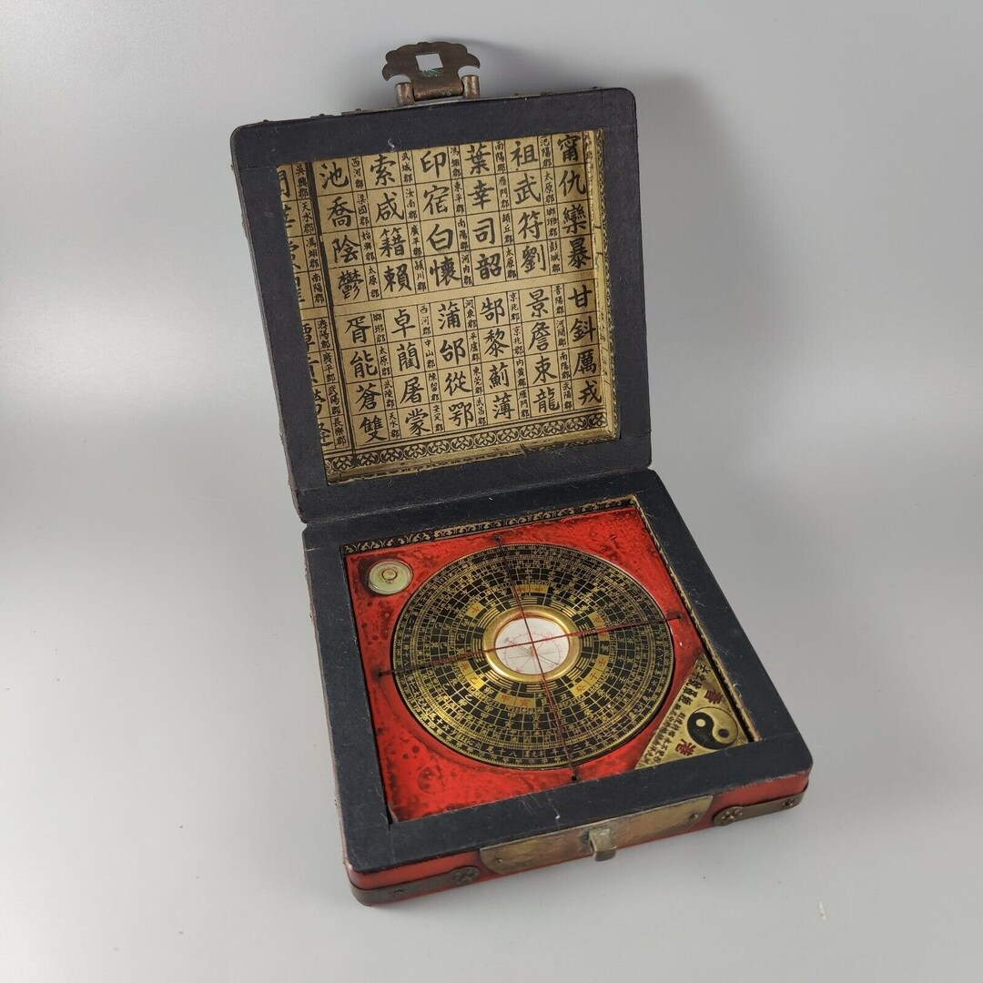 Feng Shui Luo Pan Chinese Compass Instrument Wood & Brass With Box 5 1/ ...