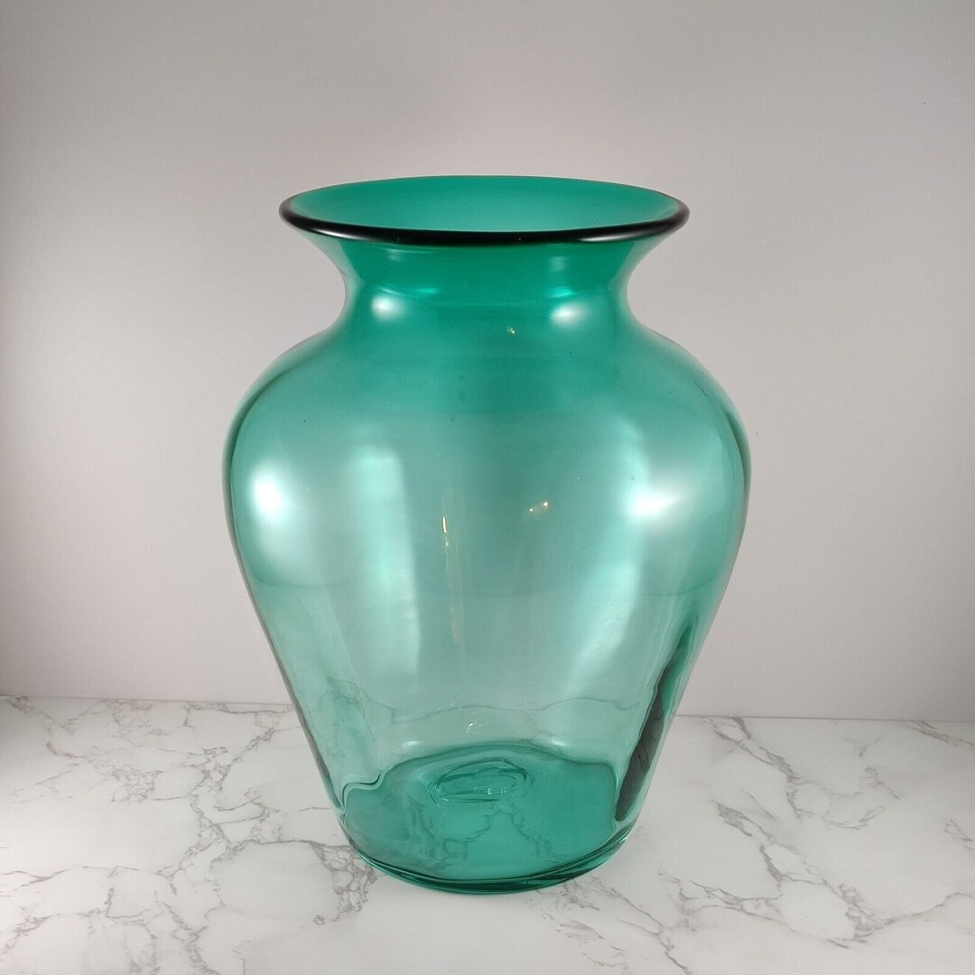 Blenko Glass Vase #827L | Large 14" Antique Green Color Made Ca. 1980 ...