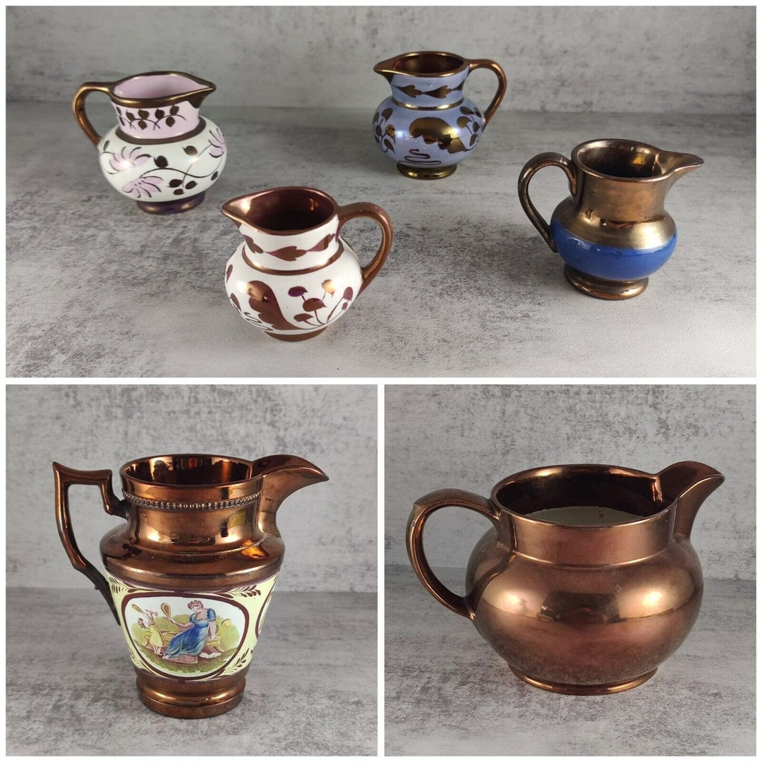 Antique Copper Lusterware Pitchers lot of 6 Old Castle, Sandland, BCM ...