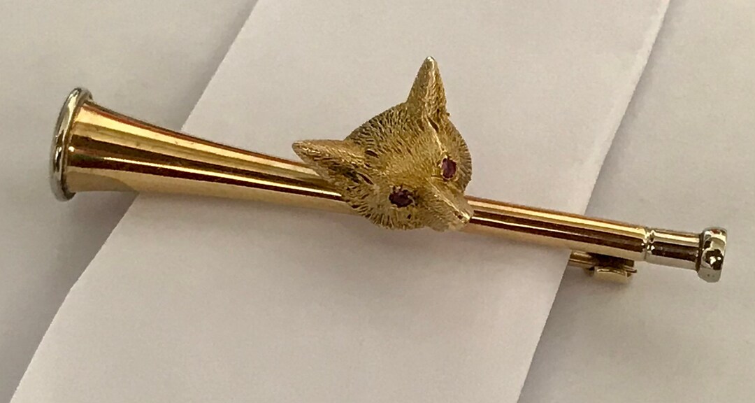 Victorian Hunting Brooch. the Fox Head is 15k Gold, the Horn and Pin is ...