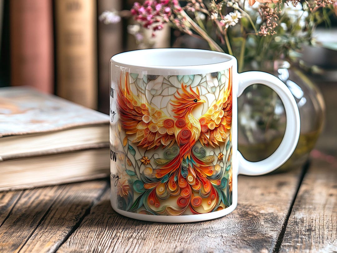 Phoenix Mug, Faux Stained Glass Phoenix Mug, Paper Quilling Art Mug ...