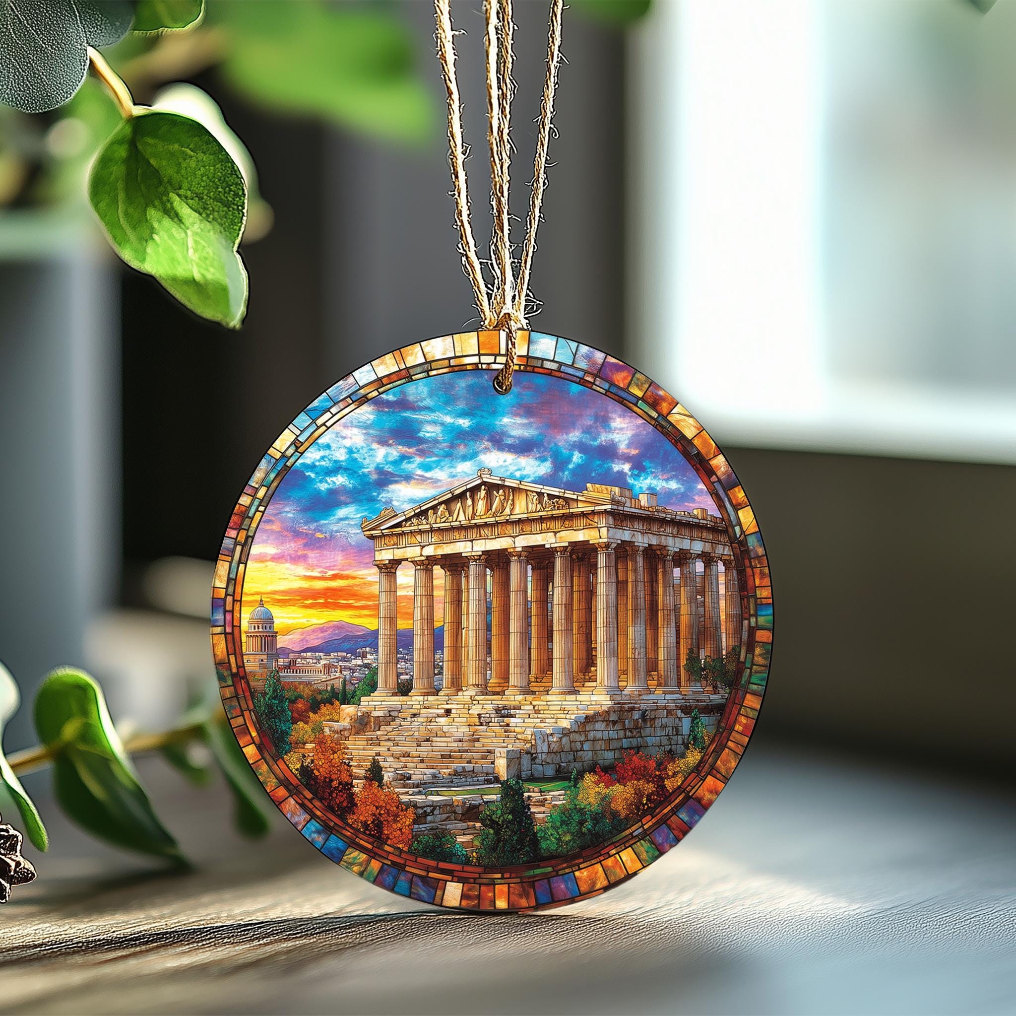 Parthenon Ornament: Faux Stained Glass, Athens Greece Ceramic Decor - Etsy