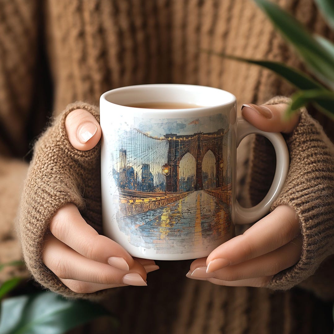 Brooklyn Bridge Mug: Watercolor NYC Art, New York City Gift - Etsy