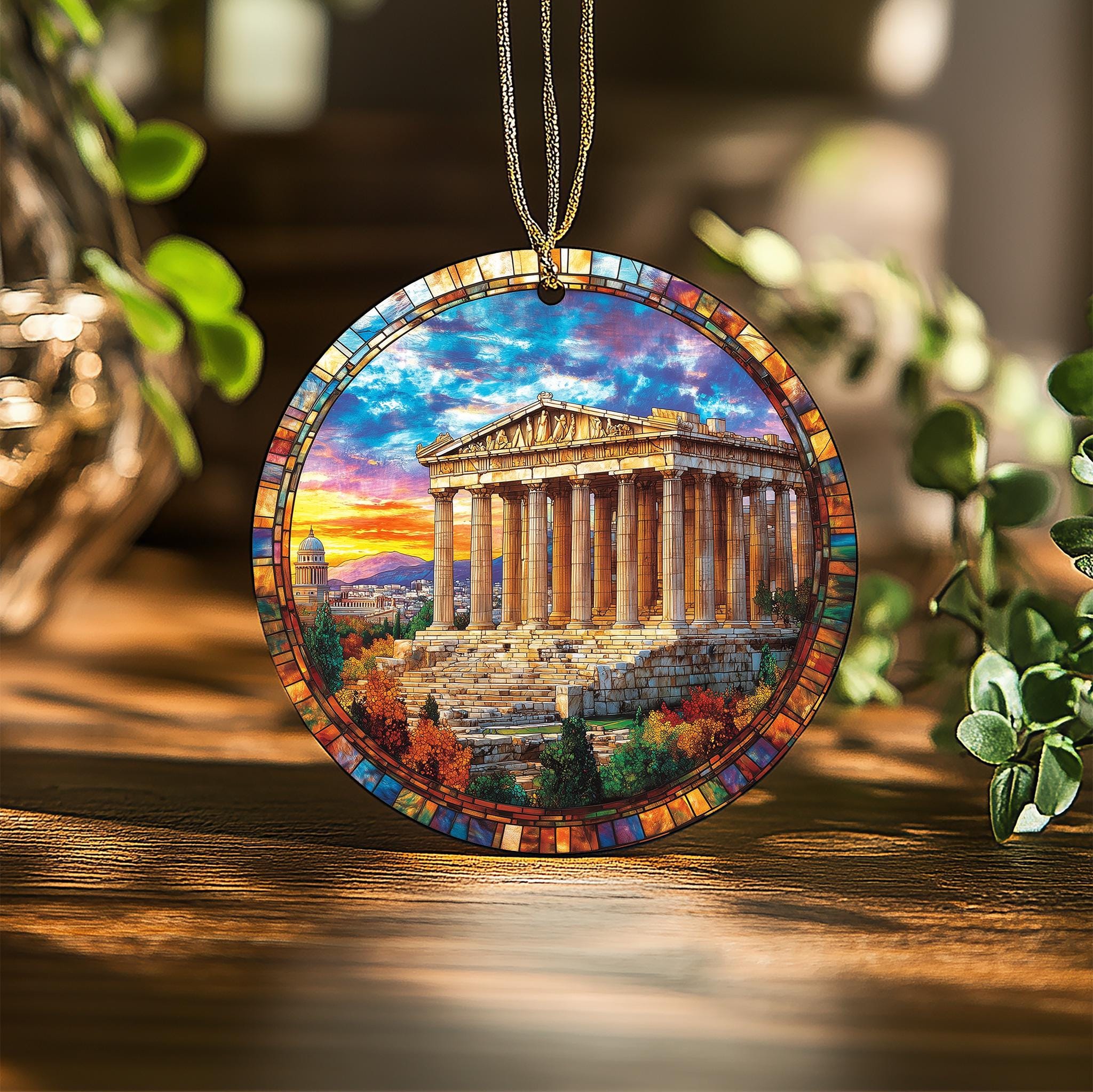 Parthenon Ornament: Faux Stained Glass, Athens Greece Ceramic Decor - Etsy