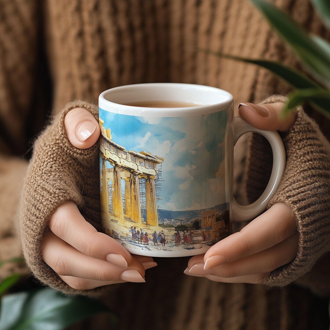 Parthenon Mug, Greek Mythology, Acropolis Landmark Art, Greek Travel ...