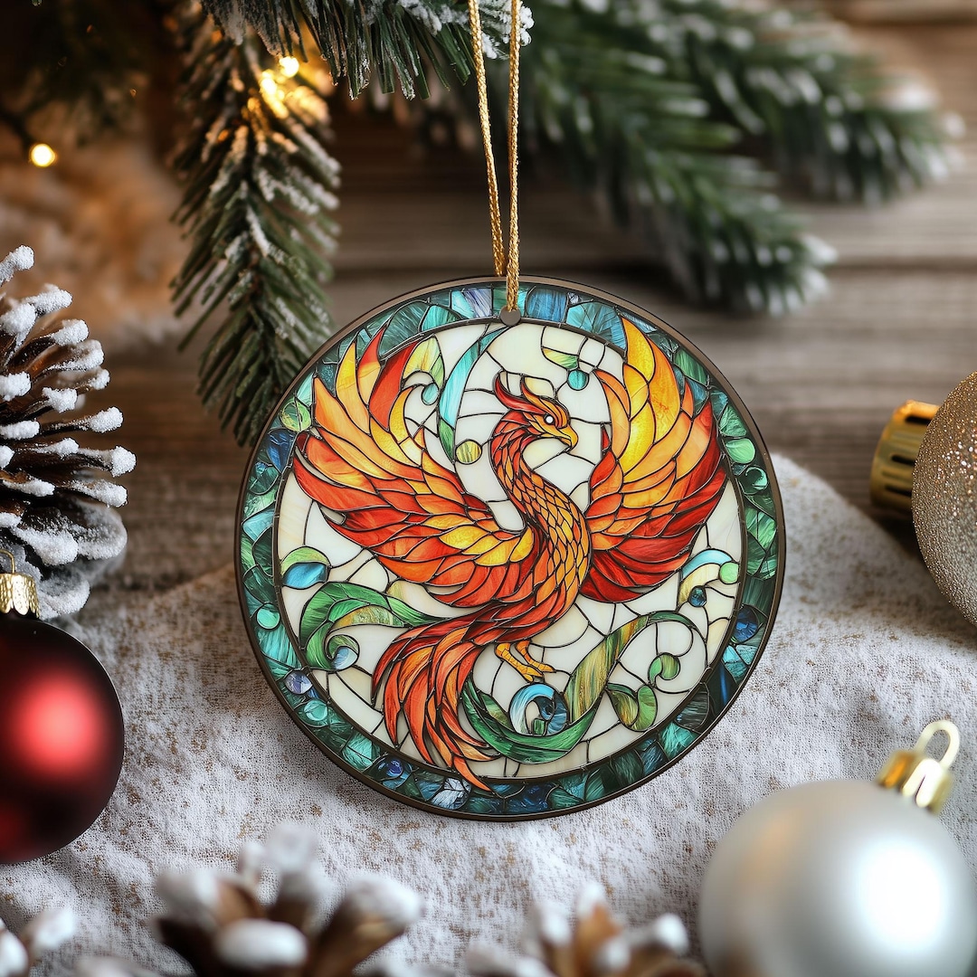 Ceramic Phoenix Ornament, Faux Stained Glass Christmas Ornament ...