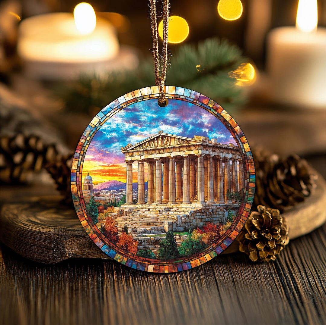 Parthenon Ornament: Faux Stained Glass, Athens Greece Ceramic Decor - Etsy