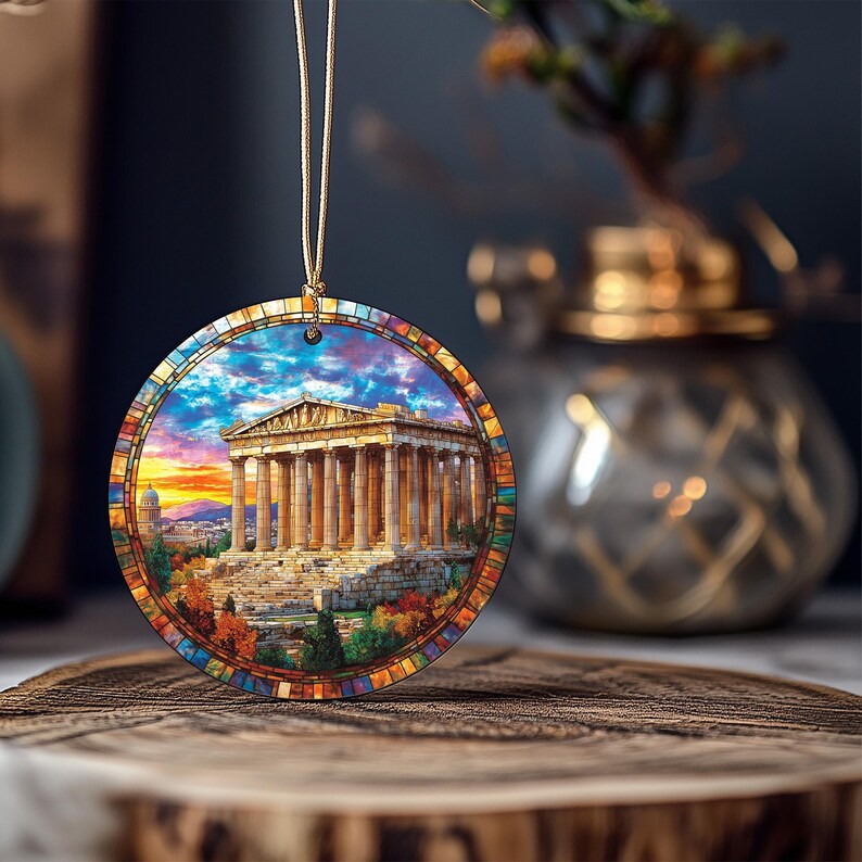 Parthenon Ornament: Faux Stained Glass, Athens Greece Ceramic Decor - Etsy