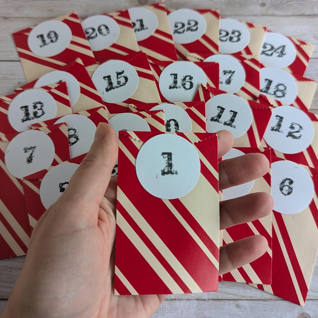 Handmade Advent Calendar Set of Mini Envelopes: Cheerful Red and Cream ...