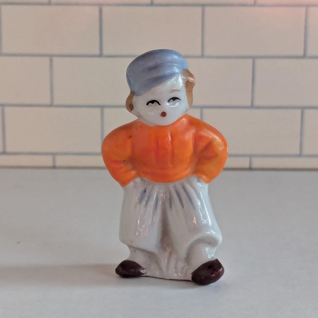 Vintage Bisque Little Dutch Boy Figurine, Little Boy in Orange Sweater ...