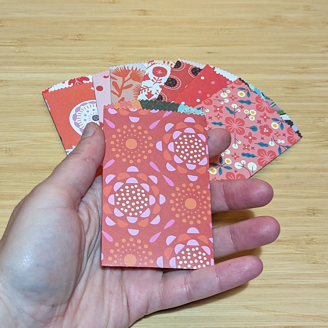 Red Patterned Gift Card Sized Envelopes, Set of 8, Colorful Mini ...