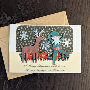 Handmade Elf and Reindeer Christmas Card With Vintage Greetings Card ...