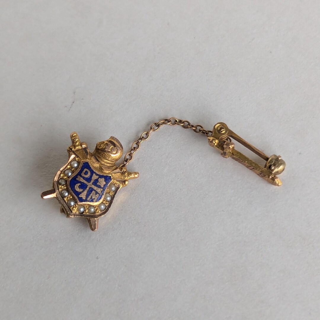 Antique 1910s Masonic Temple Shield and Sword Pin, 10k Gold and Blue ...
