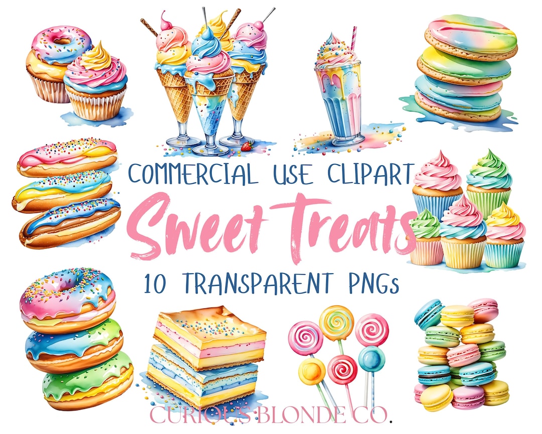 Sweet Treats Clipart Bundle – 10 Transparent Pngs | Donuts, Cupcakes ...