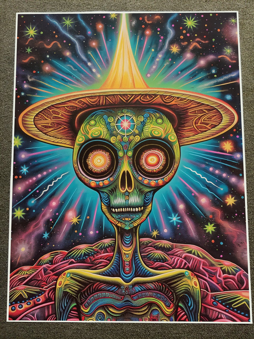 Psychedelic Skeleton Art Print Vibrant Cosmic Skeleton Poster 18x24in ...