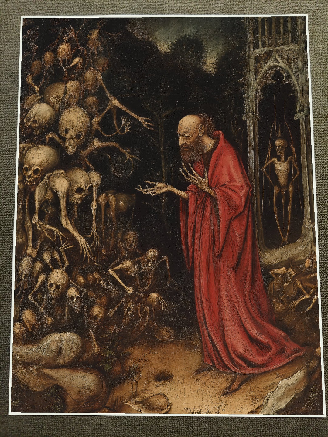 Monk Confronting Skeleton Horde in Dark Forest Art Print Poster 18x24in ...
