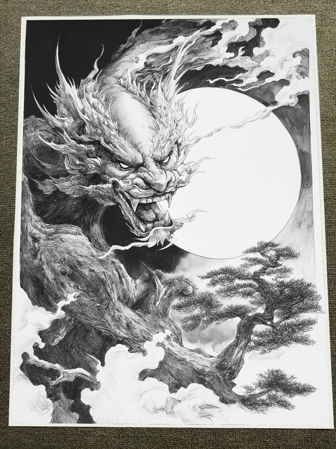 Fierce Demon Roaring With Moon Background Poster 18x24in - Etsy
