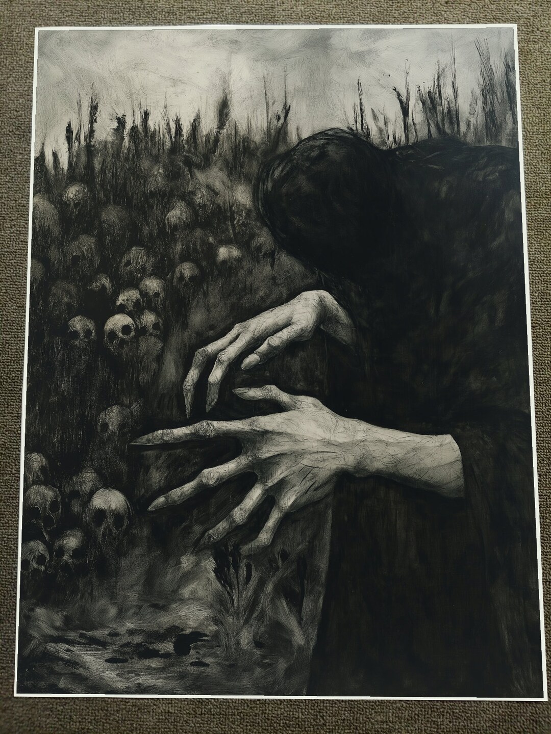 Creepy Hooded Figure With Twisted Hands and Skull Field Poster 18x24in ...