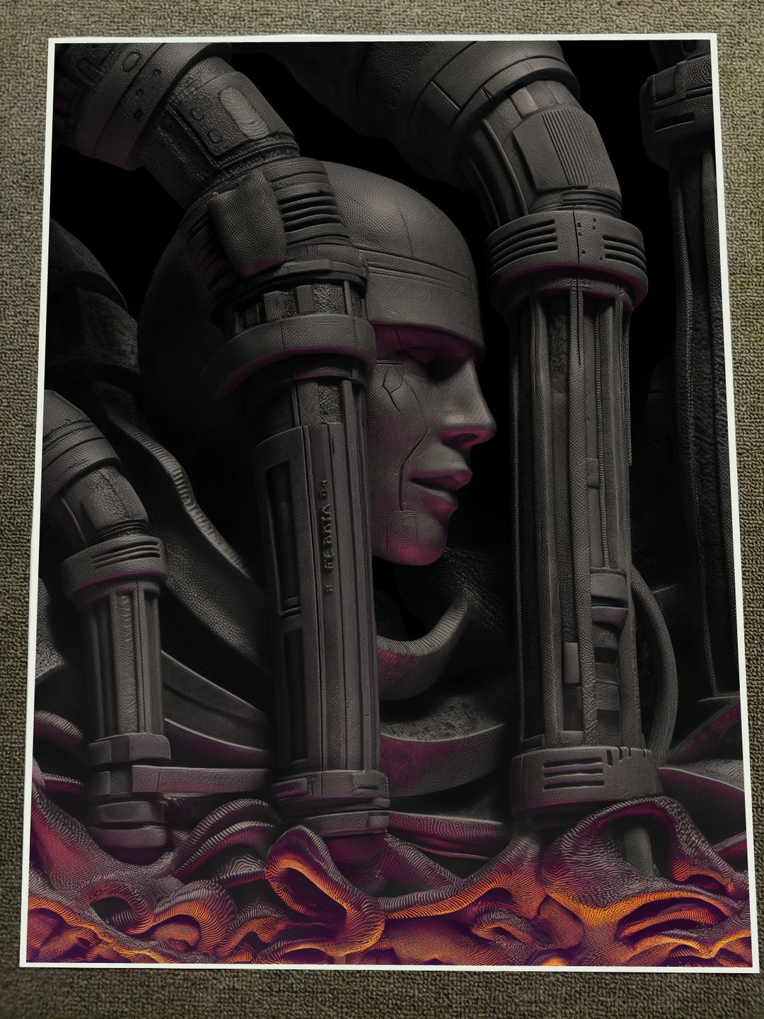 Industrial Dystopian Cyborg Head With Mechanical Tubes Dark Sci-fi Art ...