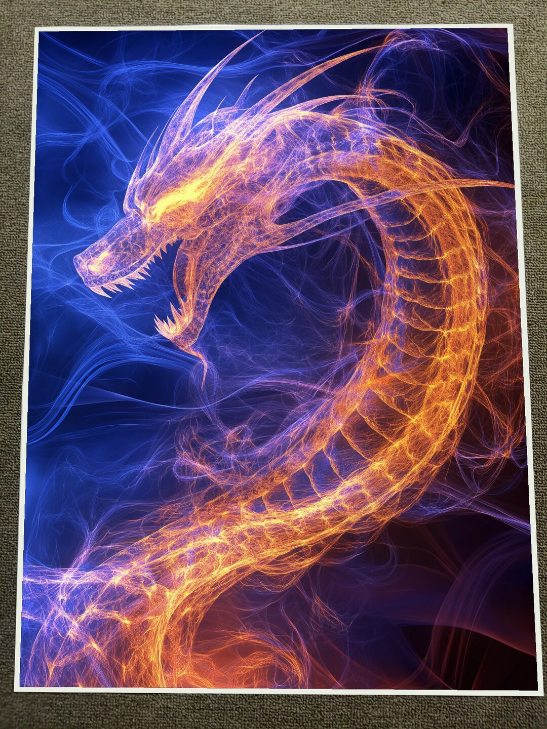 Blue and Orange Fire Dragon Art - Poster 18x24in - Etsy