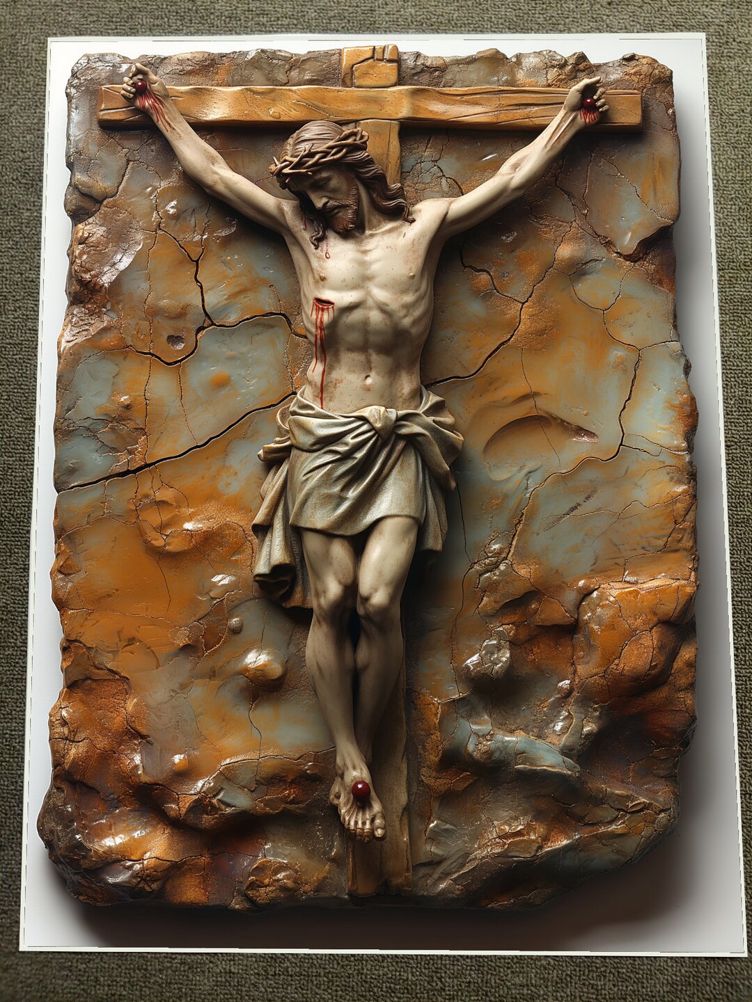 Jesus Crucifix on Rustic Stone Background Art Poster 18x24in - Etsy
