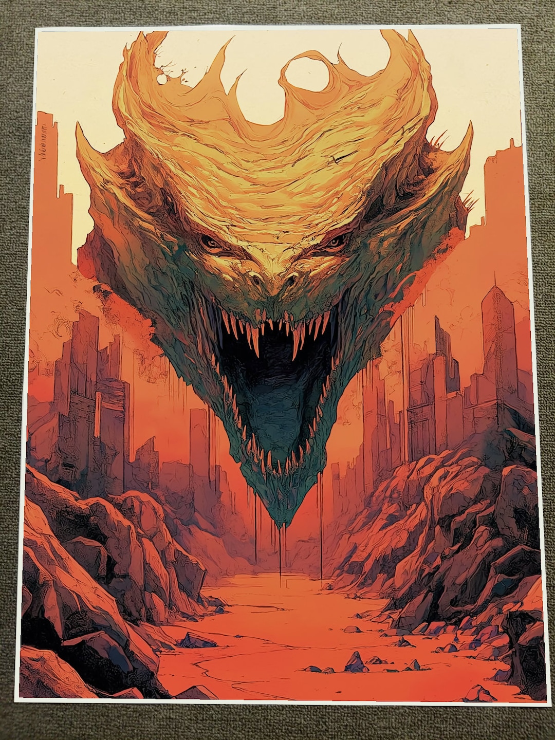 Ferocious Dragon Head Over Post-apocalyptic Ruins Poster 18x24in - Etsy