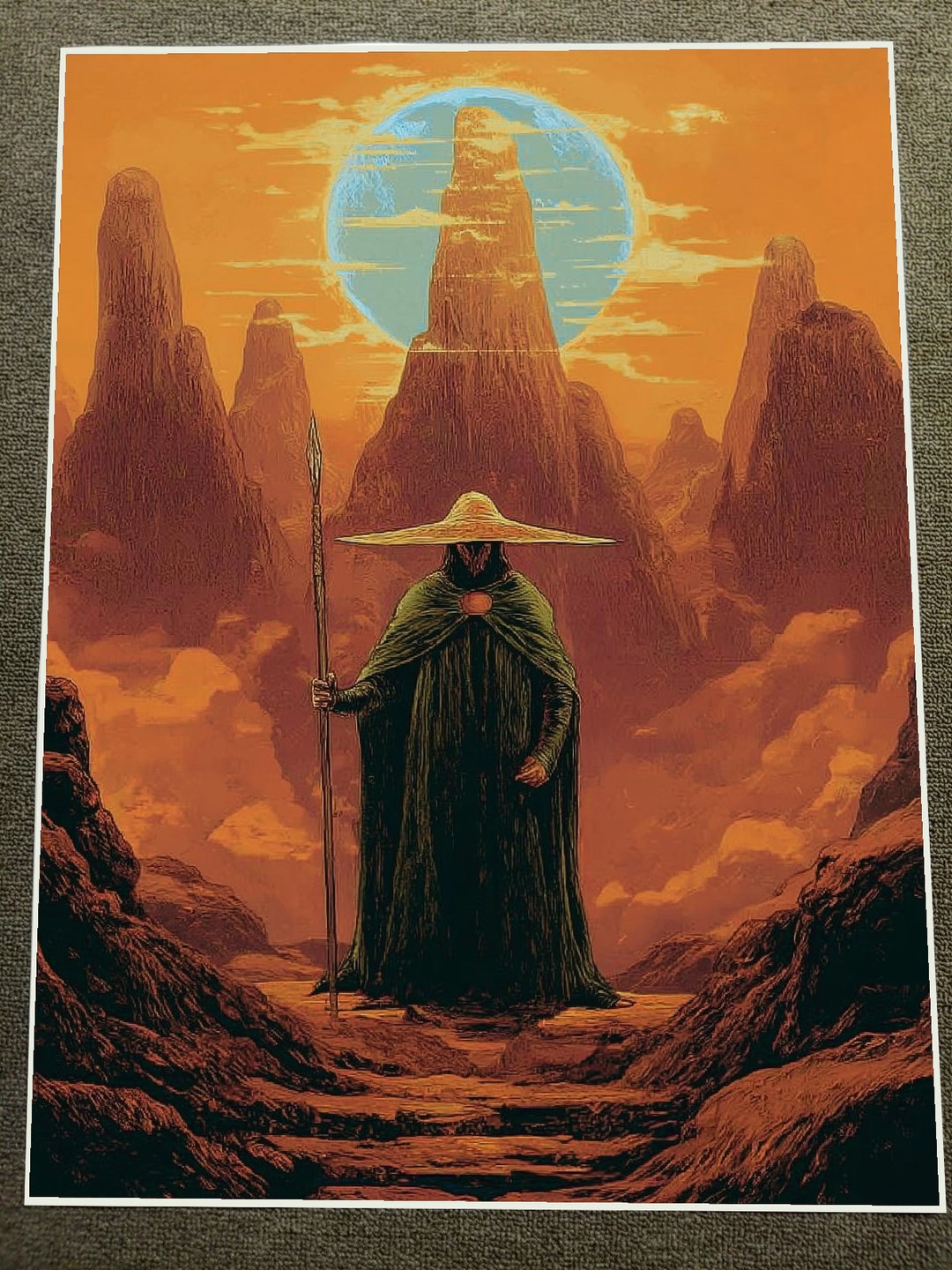 Mysterious Wandering Figure in Orange Desert Landscape Poster 18x24in ...