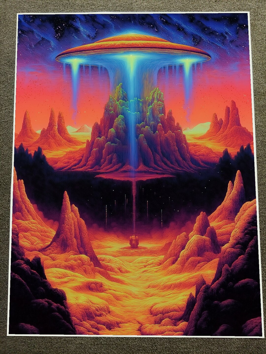 Surreal UFO Hovering Over Alien Mountain Range Poster 18x24in - Etsy