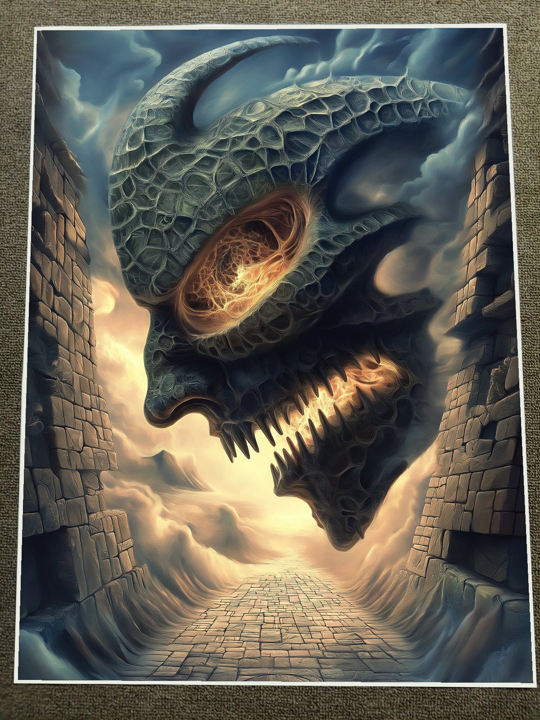 Giant Serpent Head With Glowing Eyes in Stone Path Poster 18x24in - Etsy