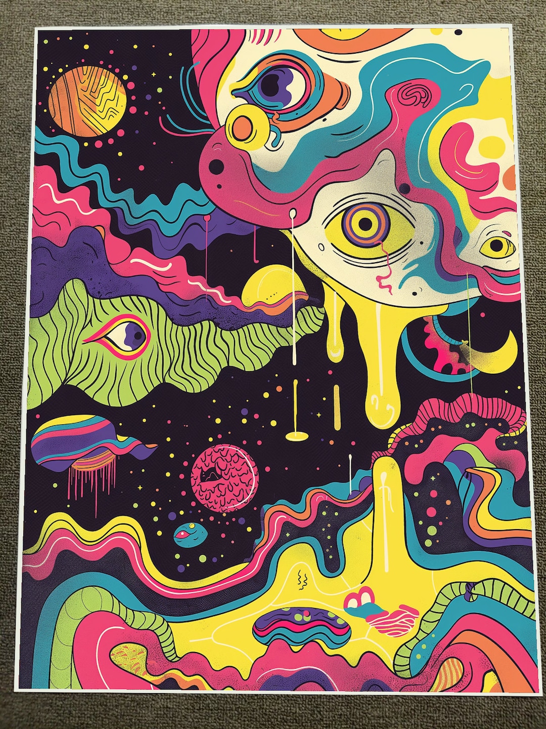 Psychedelic Cosmic Vision - Trippy Abstract Art With Eyes Planets ...