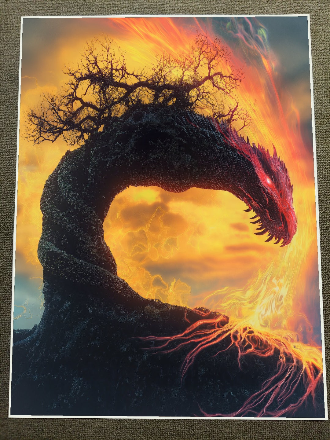 Molten Tree Dragon - Elemental Fire Serpent Poster 18x24in - Etsy
