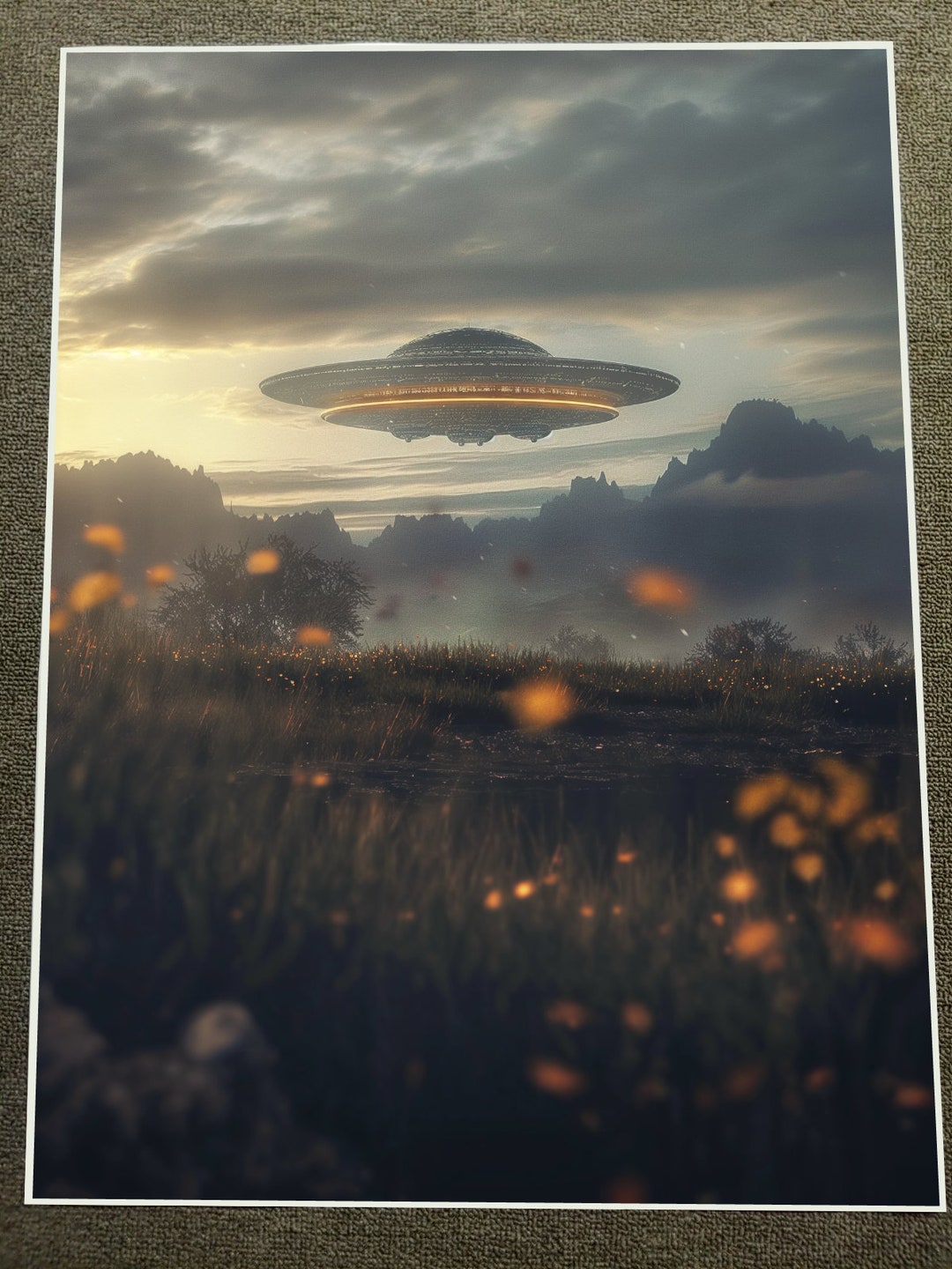 Alien UFO Landing - Sci-fi Spaceship in Scenic Wilderness Poster ...