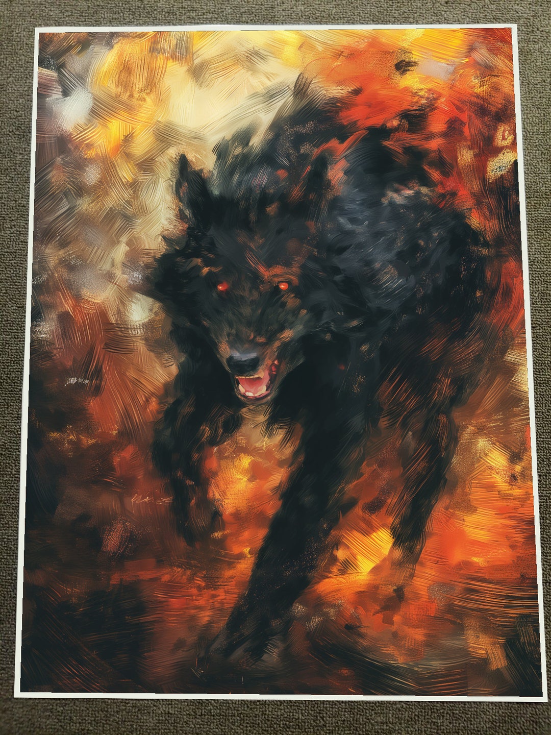 Fierce Black Wolf in Flames Art Poster 18x24in - Etsy