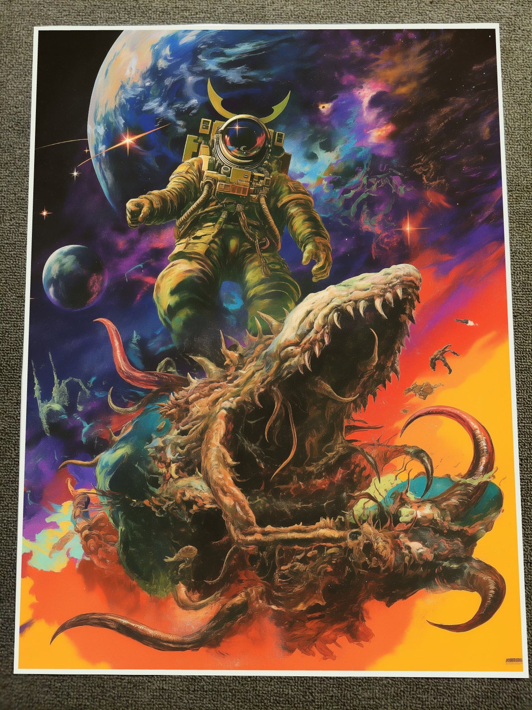 Astronaut Facing Cosmic Beast Poster 18x24in - Etsy