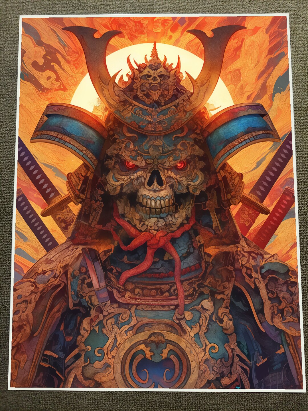 Fiery Samurai Skeleton Art Poster 18x24in - Etsy