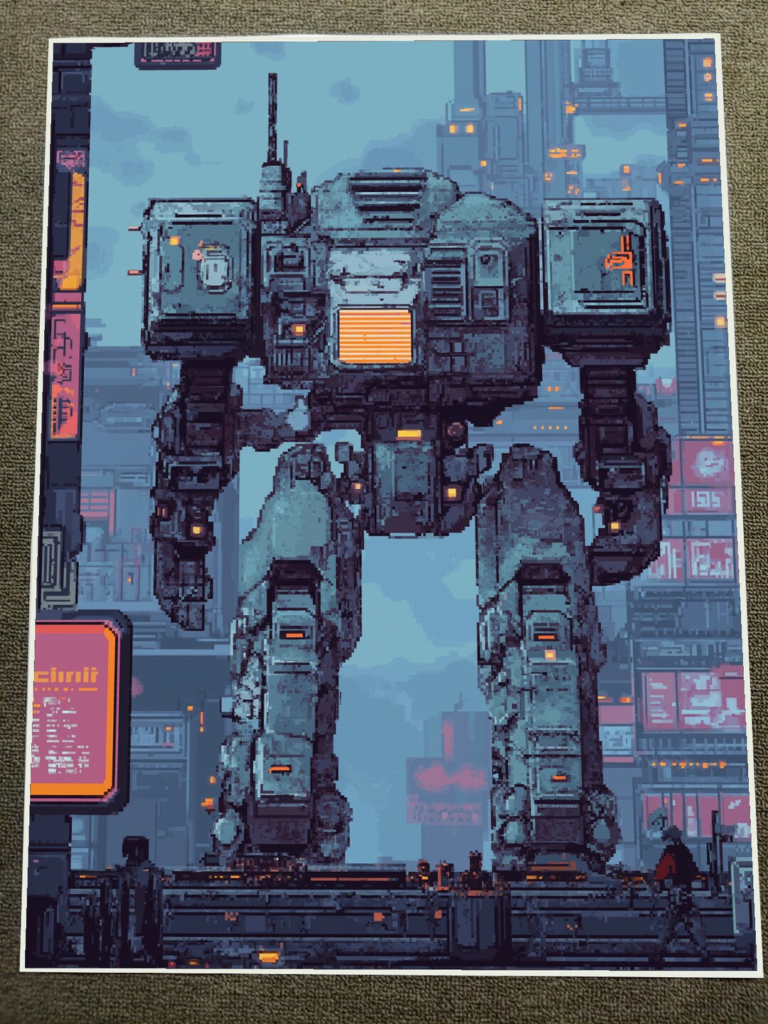 Pixelated Cyber Mech in Urban Setting Poster 18x24in - Etsy