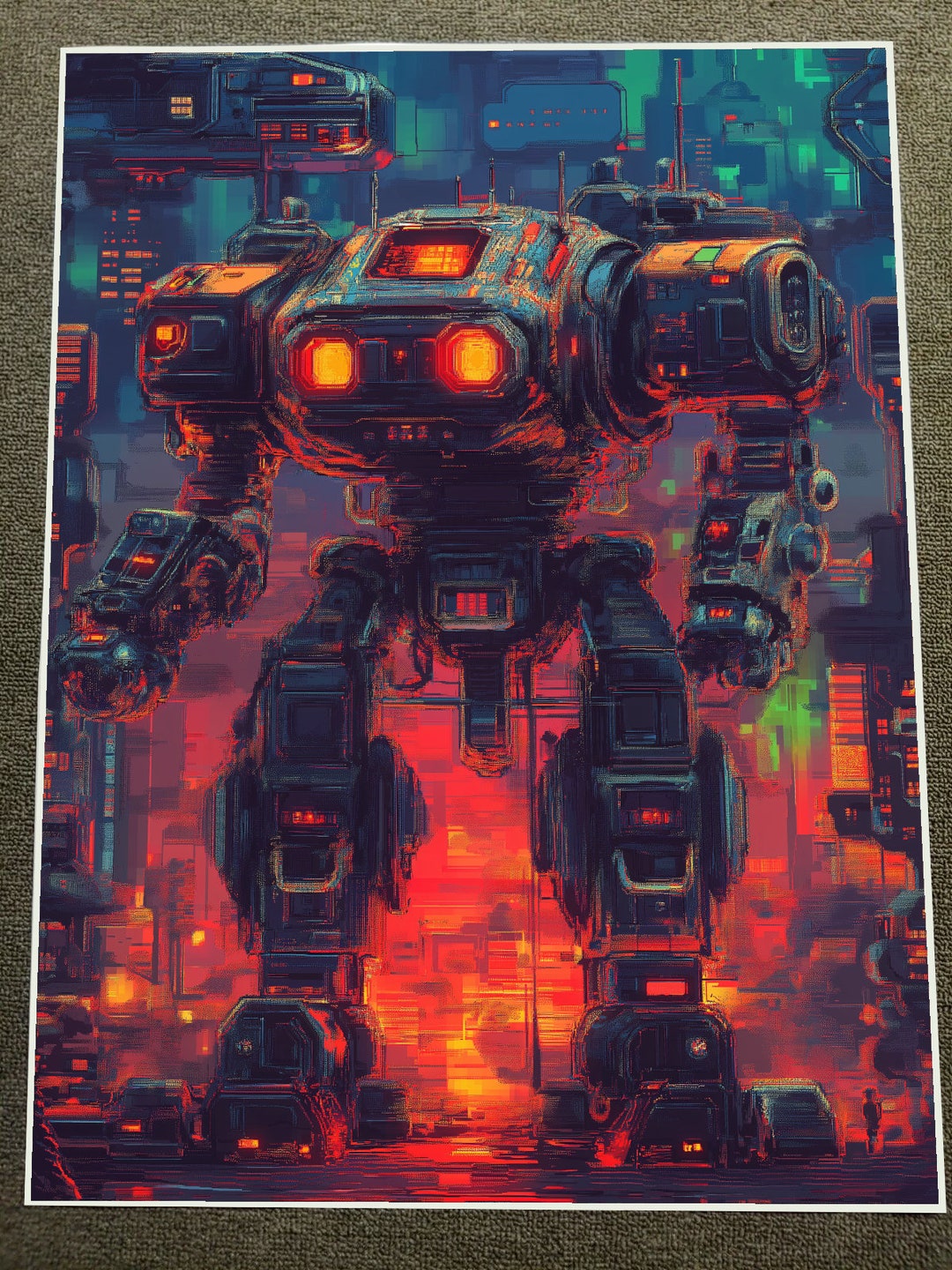 Giant Neon Mech in Futuristic City Poster 18x24in - Etsy