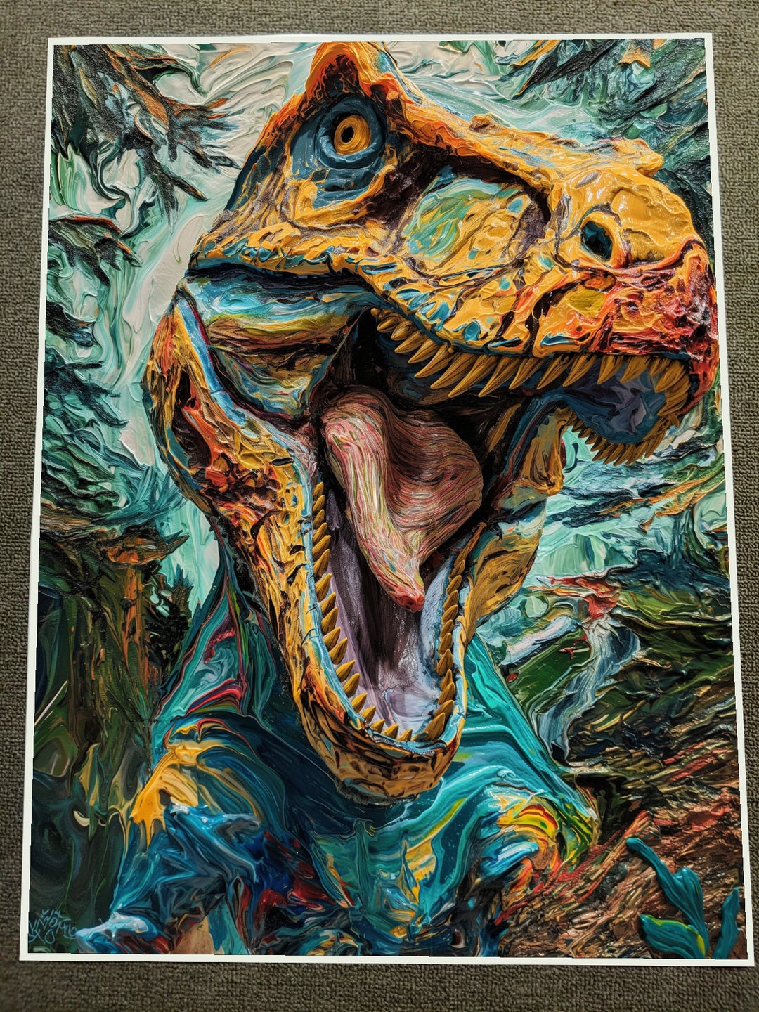 Colorful T-rex Close-up Art Poster 18x24in - Etsy