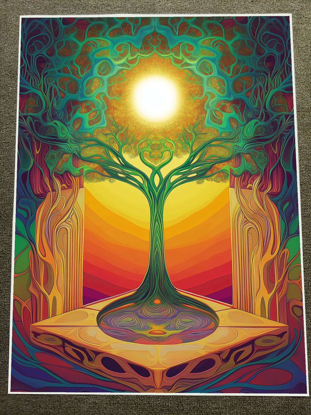 Magical Tree of Life With Radiant Light and Geometric Patterns Poster ...